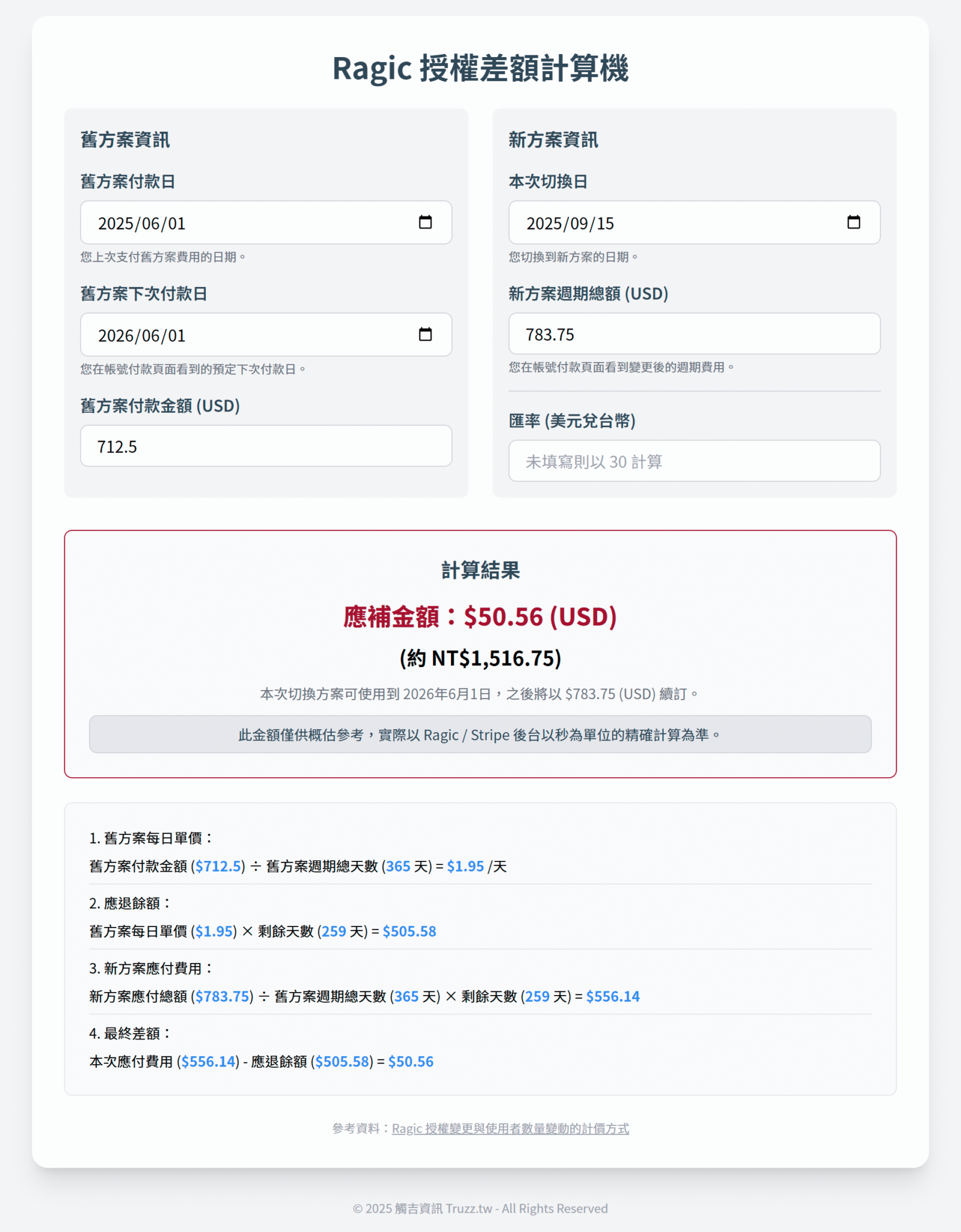 Ragic 訂閱差額試算工具：升級降級與月付年付切換費用，不用再自己算！ - 觸吉資訊 Truzz.tw